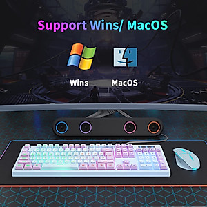 HUO JI Gaming Keyboard USB Wired with Rainbow LED Backlit, Quiet Floating Keys, Mechanical Feeling, Spill Resistant, Ergonomic for Xbox, PS Series, Desktop, Computer, PC, Blue Purple