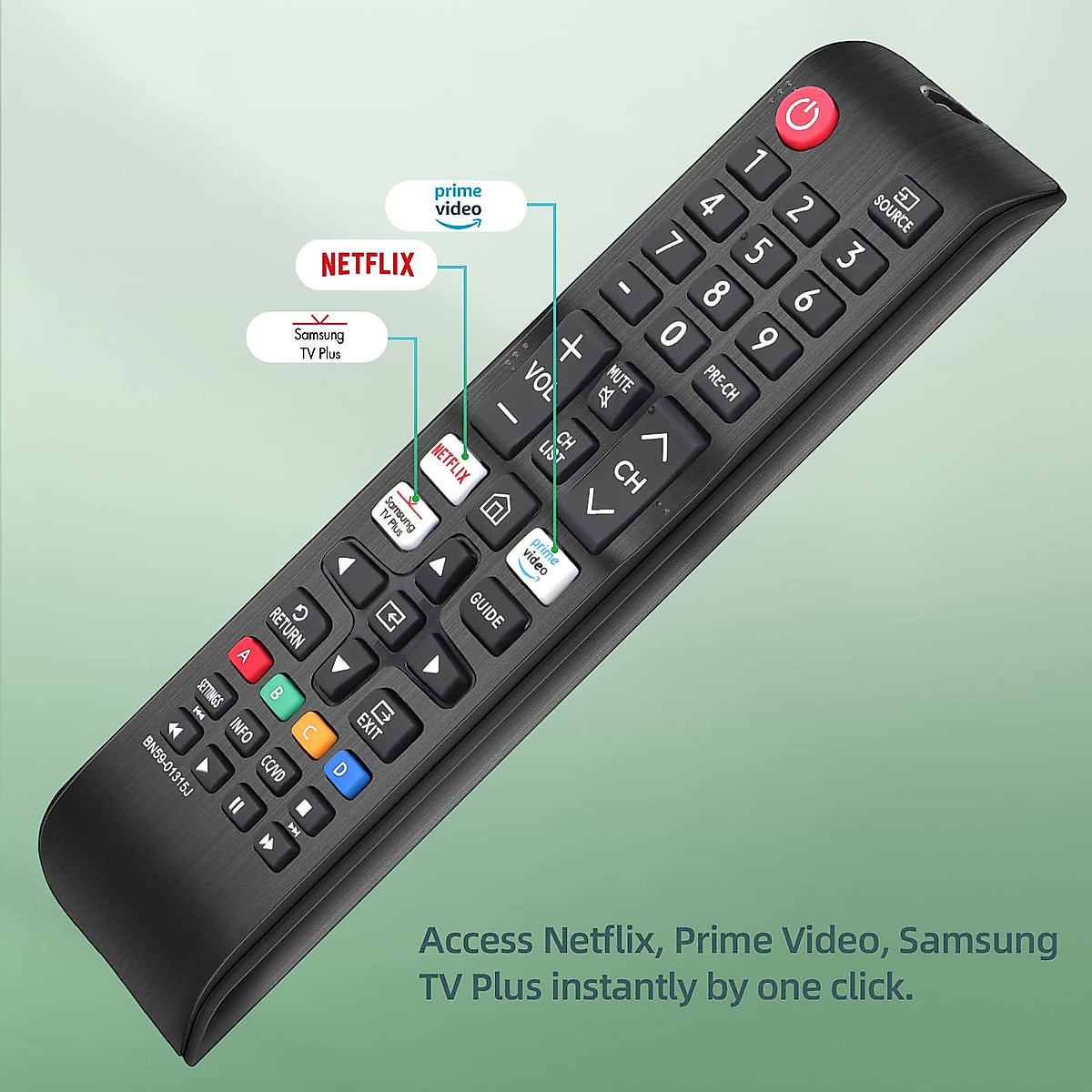 Gvirtue Remote Control BN59-01315J Replacement for Samsung-Smart-TV-Remote Samsung LED LCD QLED 4K 8K UHD 3D HDTV HDR Curved Crystal Smart TV with Netflix, Prime Video, Samsung TV Plus Button