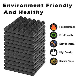 24 Pack Sound Proof Foam Panels for Walls 2 Inches Thick Acoustic Foam Panels for Wall Pyramid, 2" X 12" X 12" Sound Absorbing Dampening Studio Foam soundproof wall panels Wedge Tiles