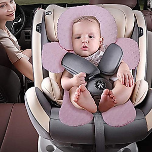 Pro Goleem Infant Car Seat Head Neck Body Support, Ultra-Soft Minky and Microfiber Newborn Car Seat Insert Cushion, Perfect for Car Seat, Stroller, 2-in-1 Reversible, Girls, Pink