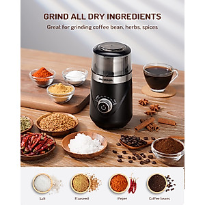 SHARDOR Adjustable Coffee Bean Grinder Electric, Herb / Spice Grinder, Espresso Grinder with 1 Removable Stainless Steel Bowl, Black