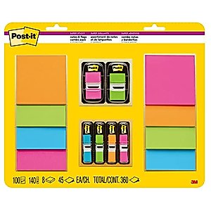 Post-it Super Sticky Notes and Flags, 3x3 in, Pack of 8 Pads and 6 Flags, Assorted Colors (654-8SS2F)