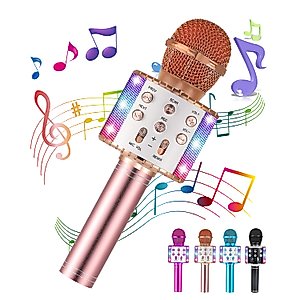 Geronmine Wireless Bluetooth Karaoke Microphone for Kids, Portable Handheld 5 in 1 Karaoke Mic Speaker Machine Birthday Home Party Gift for Kid Adults