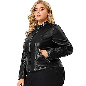Agnes Orinda Plus Size Jacket for Women Faux Leather Moto Biker Zip Up Halloween Jackets 3X Black