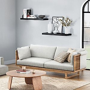 AMADA HOMEFURNISHING Floating Shelves Wall Mounted, 24 x 7 Inch Wall Shelves for Bathroom, Bedroom, Living Room, Black Shelves Set of 2 - AMFS05