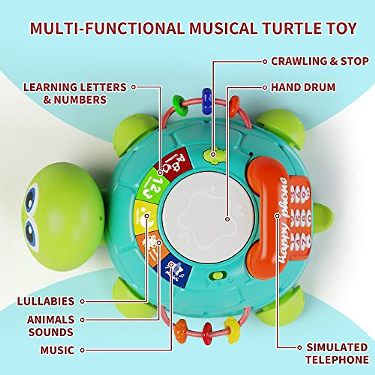 Letapapa Baby Toys 6 to 12 Months, Crawling Baby Toy for 12-18 Months, Musical Turtle Toy with Light & Sound, Educational Toy Birthday Easter Gift for Infant 3 4 5 6-12-18 Month 1 2 Year Old Baby