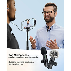 MENERESAS Mini Microphone, 3 in 1 Wireless Lavalier Microphones for iPhone, iPad, Camera and Android Devices, Noise Reduction Lapel Mic, Clip on Mic for Video Recording Vlog, YouTube, Interview
