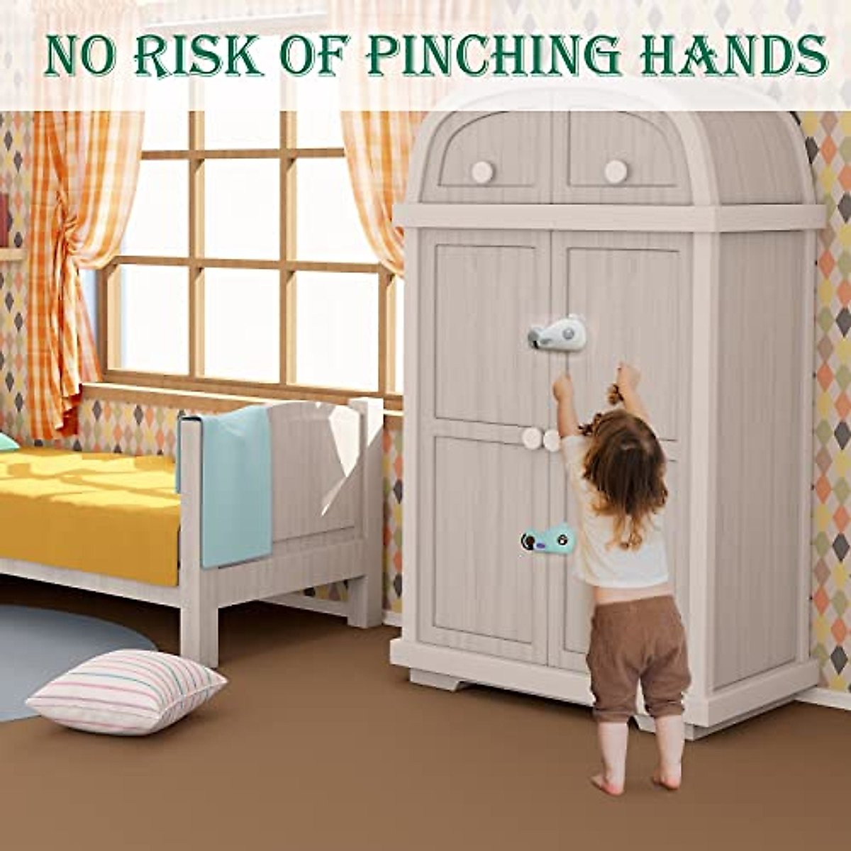 Cabinet Locks for Babies, 2 Pack Cabinet Locks, Child Proof Cabinet latches, 3M Adhesive Child Safety Locks for Doors,Fits Perfectly for Locking Cabinets,Doors, Drawers,Refrigerator,Windows