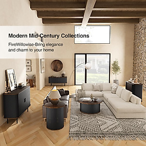 31''W Black Buffet Sideboard Cabinet with Storage, Fluted Storage Cabinet Black with Curvy Edge; Sliding Door Coffee Bar, Accent Cabinet Credenza Console Table for Living, Kitchen, Hallway