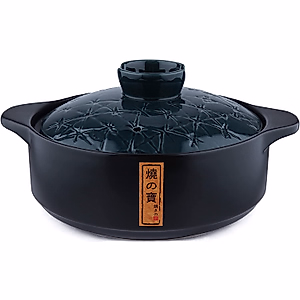 Lake Tian Ceramic Cooking Pot, Clay Pot Cooking, Earthenware Pot, Japanese Donabe, Chinese Ceramic/Casserole/Clay Pot/Earthen Pot Cookware Stew Pot Stockpot with Lid Small Steam, 砂锅 3L/3.2QT Blue