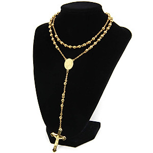 MEPLUS FASHION Stainless Steel Gold Silver Rosary Beads Cross Y Necklace Chain for Women (6mm-Gold)