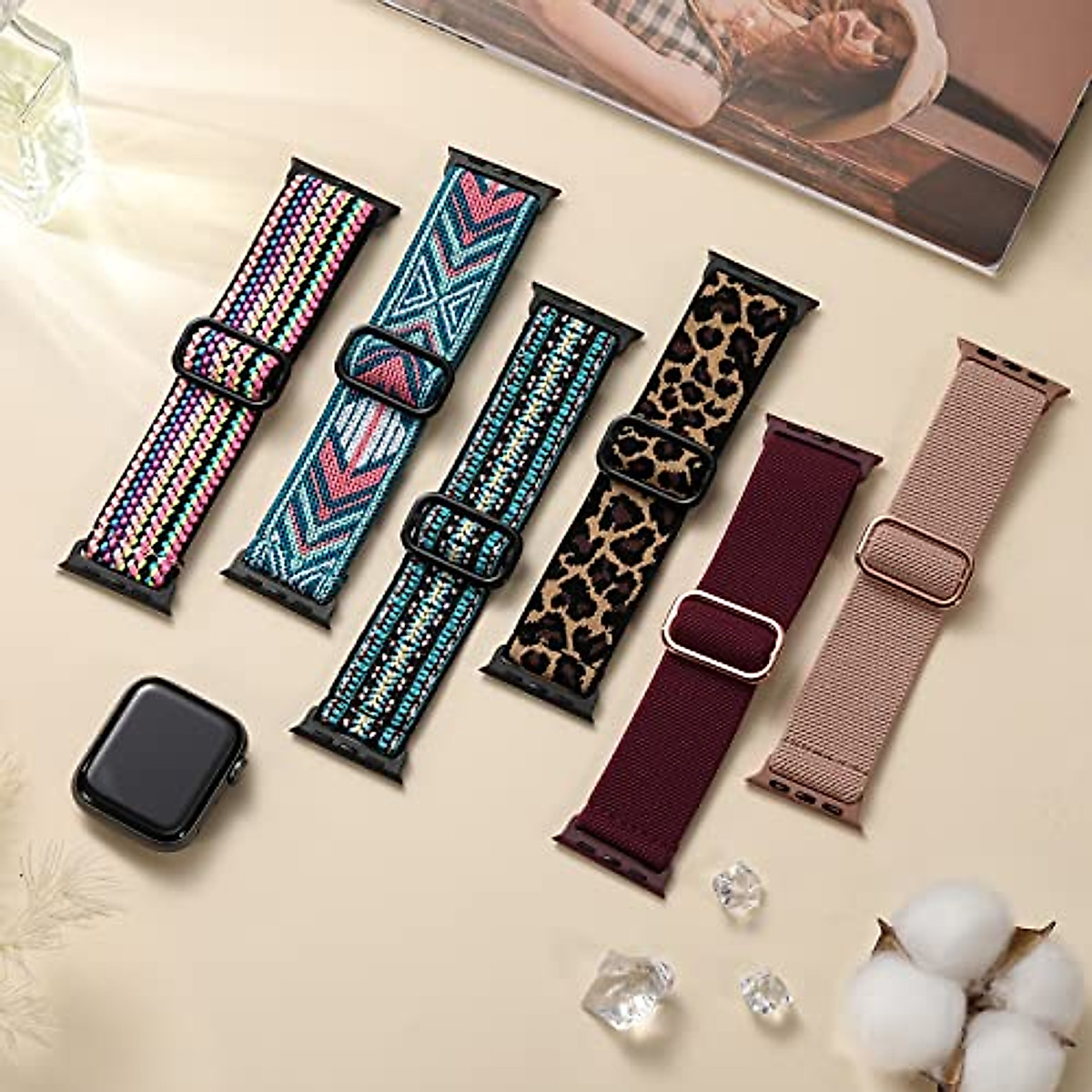 Maledan 10 Pack Stretchy Nylon Solo Loop Bands Compatible with Apple Watch Band 38mm 40mm 41mm Women Men, Adjustable Braided Sport Elastic Wristbands Straps for iWatch Ultra Series 8/7/6/5/4/3/2/1/SE