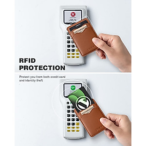 VULKIT Phone Card Holder Slim Leather Adhesive Pocket RFID Blocking Credit Card Sleeves Sticker for Back of Smartphone(Brown)