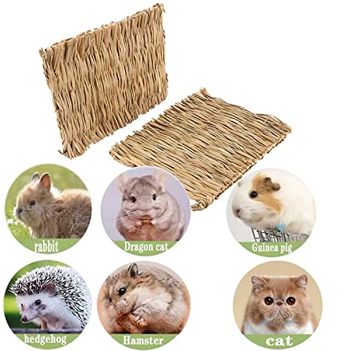Rabbit Grass Mat, Bunny Natural Straw Woven Bed, Small Animal Cages Hay Nest Sleeping, Chewing, Nesting and Toys for Guinea Pig Hamster and Rat Bed Mat