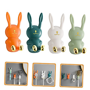 4pcs Adorable Rabbit Nail Hook Decorative Hooks Wall Mounted Hooks Kids Clothes Hanger Wall Mount Coat Rack Self Adhesive Hooks Animal Wall Hooks Cartoon Key Holder for Wall