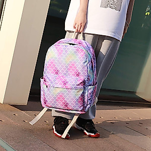 MCWTH Mermaid Rainbow School Backpack for Girls, School Bags Bookbags for Teen Kids (Pink)