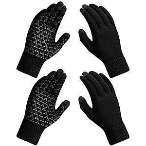 Pleneal 2 Pairs Winter Gloves for Men Women - Upgraded Touchscreen Knit Gloves, Anti-Slip Thermal Gloves, Elastic Cuff