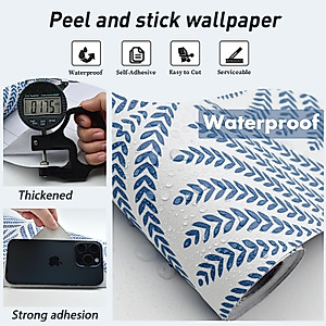 Cohoo Home Blue White Wallpaper Peel and Stick Wallpaper Boho Contact Paper for Cabinet Modern Wallpaper Self-Adhesive Wallpaper Leaf Leaves Geometric Wallpaper Bathroom Bedroom Waterproof 17.3“×393”