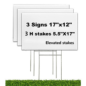 WENWELL Blank Yard Signs with H Metal Stakes 17x12 in,Real Estate Garage sale Signs Double Sided,Corrugated Plastic Lawn Sign for Birthday,DIY Custom Outdoor Sign for House,Road,Outside,3 Packs