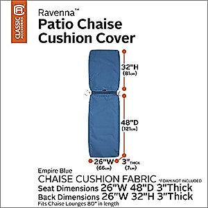 Classic Accessories Ravenna Water-Resistant Patio Chaise Cushion Cover, 80 x 26 x 3 Inch, Empire Blue, Patio Furniture Cushion Covers