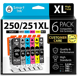 Smart Ink Compatible Ink Cartridge Replacement for Canon PIXMA CLI-251XL PGI-250XL PGI 250 CLI 251 ( 1PGBK & 1BK/C/M/Y/GY 6 Combo Pack ) to use with iP8720 MG6320 MG7120 MG7520