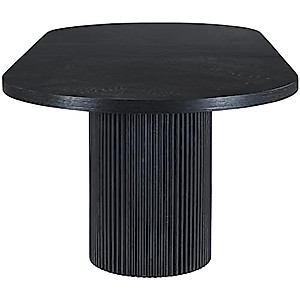 Meridian Furniture 725Black-T Belinda Collection Mid-Century Modern Solid Wood Black Oak Veneer Dining Table, Oval Design, Fluted Bases, 2 Leaves Included, 90"/106.5"/123" W x 47.5" D x 31" H, Black