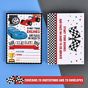 WERNNSAI 20 Count Racing Car Party Invitation with Envelopes - Race Car Party Supplies for Boys Birthday Baby Shower Graduation Fill-in Style Racing Invite Cards