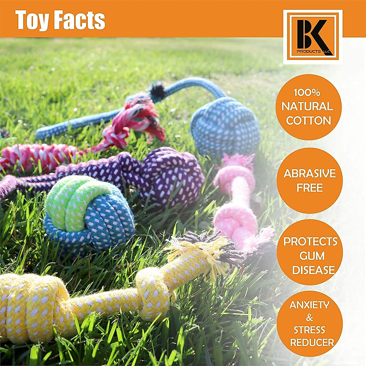 BK PRODUCTS LLC 7 Dog Chew Toys Made of All-Natural Cotton for Small Breeds and Puppies – Dog Rope Toy Set Stimulates Gums, Helps Fight Plaque and Relieves Boredom and Separation Anxiety