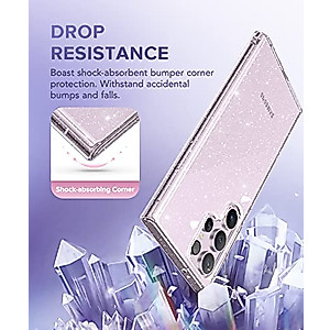 HORTUNE for Samsung Galaxy S23 Ultra Case Glitter,with 2 Camera Lens Protector,[Not Yellowing] Crystal Shockproof Case,Slim Phone Cover Woman for S23 Ultra 6.8" 2023 (Clear Bling)