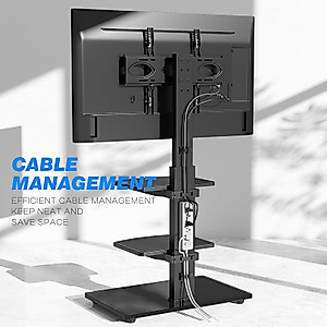 Rfiver Swivel Floor TV Stand with VESA Mount for 32 39 40 43 49 50 55 60 65 70 Inch Flat Screens/Curved TVs, 3-Shelf Tall Narrow TV Stand with Tempered Glass Base, Black Height Adjustable Mount Stand