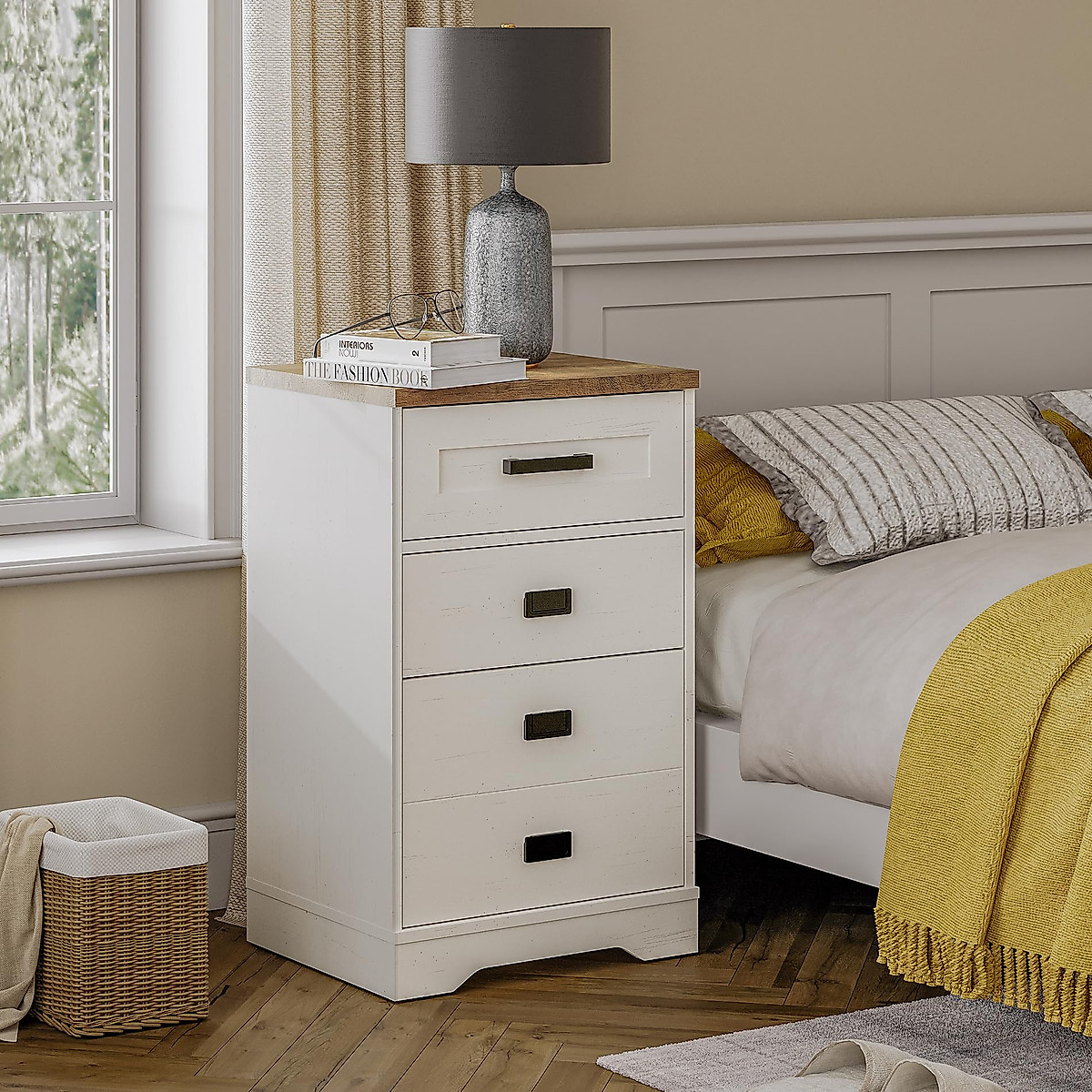 WAMPAT Tall Night Stand Set of 2 Side Table for Bed Room 3 Drawers Dresser for Living Room Office,Set of 2,Antique White