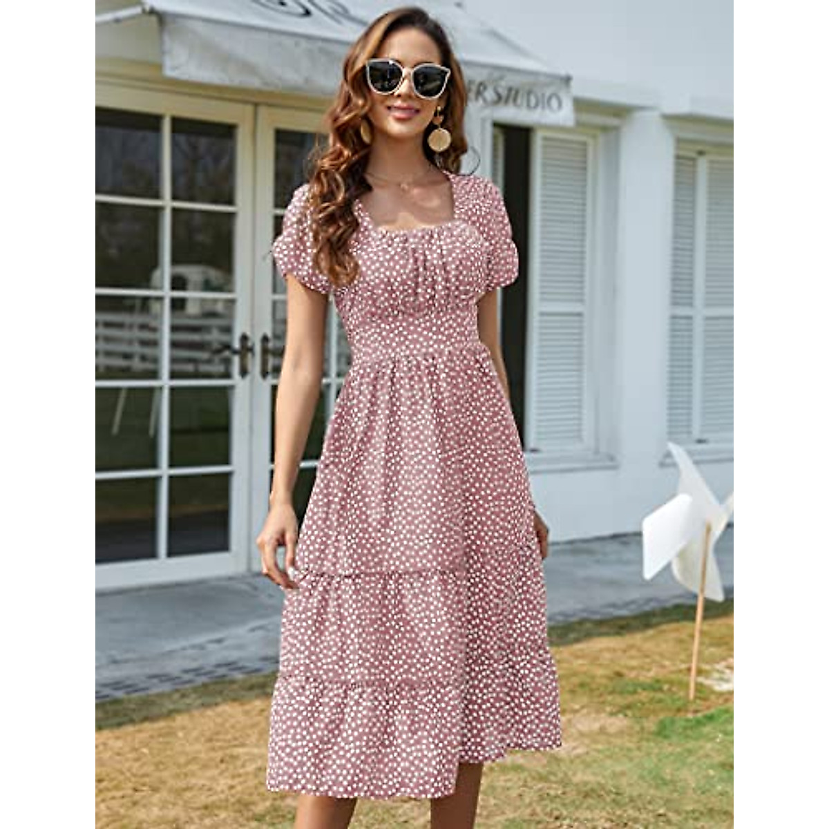 Light Pink Dress for Women Casual Floral Summer Dresses 2023 Boho Sundresses Cute Resort Wear Flowy A-Line Modest Elegant Evening Outfits (Large)