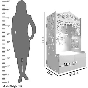 Homscape Divine Wooden Temple for Serenity with Spacious Shelf & Inbuilt Focus Light - White Color