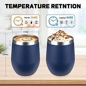 StarSpeed 12oz Wine Tumbler with lid, Stainless Steel Travel Mugs Stemless Double Wall Insulated Coffee Cup, Insulated Wine Glasses Travel Tumbler for Cold & Hot Drinks(Navy Blue, 1)