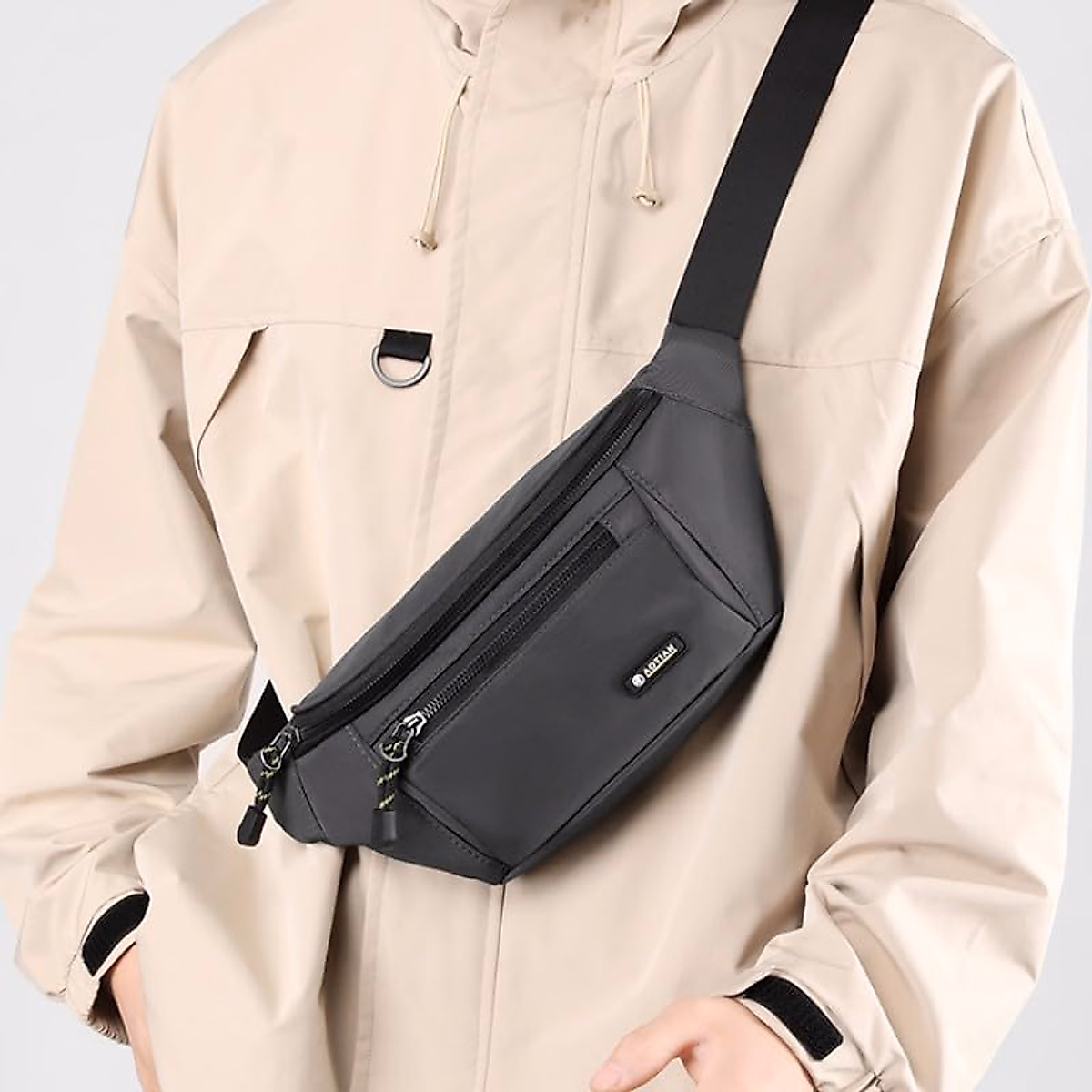 Fanny Pack for Men Women Cross Body Shoulder Chest Bag 4 Pockets Waist Bag Purse Belt Bag for Travel Walking Running Hiking Cycling, Easy Carry Any Phone,Wallet (Green)