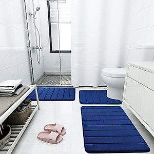 Buganda Memory Foam Bath Mat Rug, 30" x 20", Ultra Soft and Non-Slip Bathroom Rugs, Water Absorbent and Machine Washable Bath Rug for Bathroom, Shower, and Tub, Navy Blue