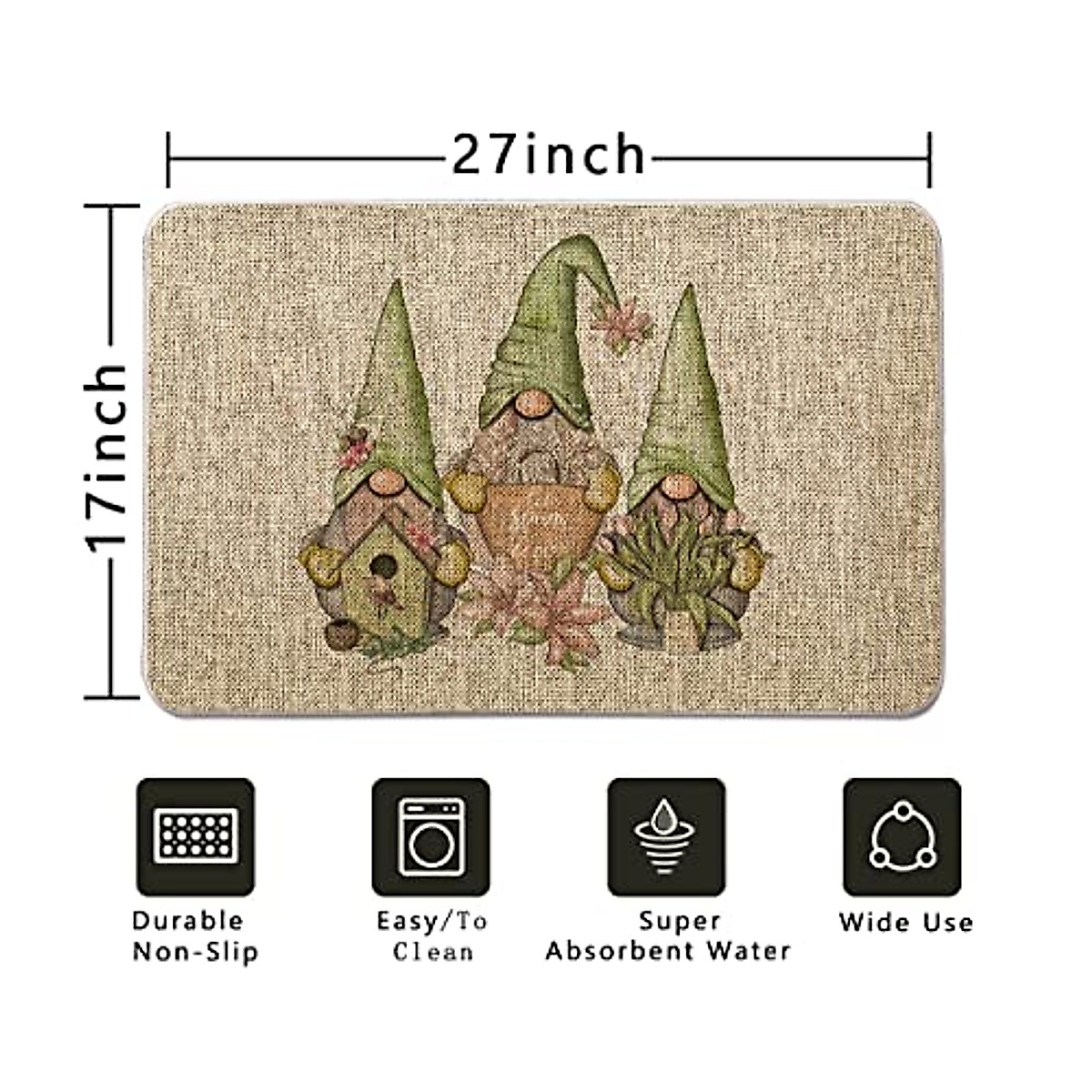 GAGEC Spring Door Mat Gnomes Flower Holiday Doomat Entrance Rug Farmhouse Home Kitchen Decoration Bathroom Floor FFront Door Mat Outdoor 17 x 27 Inch