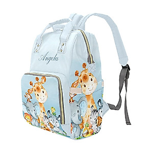 Cute Safari Jungle Animals Diaper Bag Backpack with Name for Men Women Custom Nursing Baby Bags Shoulders Travel Bag Daypack