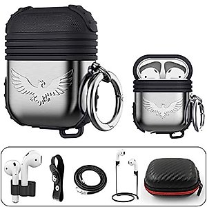 HALLEAST Compatible AirPods Case Metal Holder Portable Anti-Lost Strap 2019 Silicone Case for AirPod 2 & 1, Not for Wireless Charging, Silver