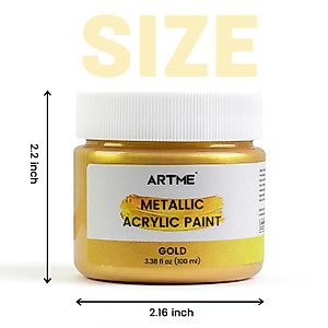 Artme Acrylic Paint Metallic Gold, 100ml Gold Leaf Paint for Art Painting, Hand-crafts, Non-Toxic, Non-Fading Gold Paint Ideal for Canvas, Wood, Fabric, Ceramic, Stone Craft Supplies