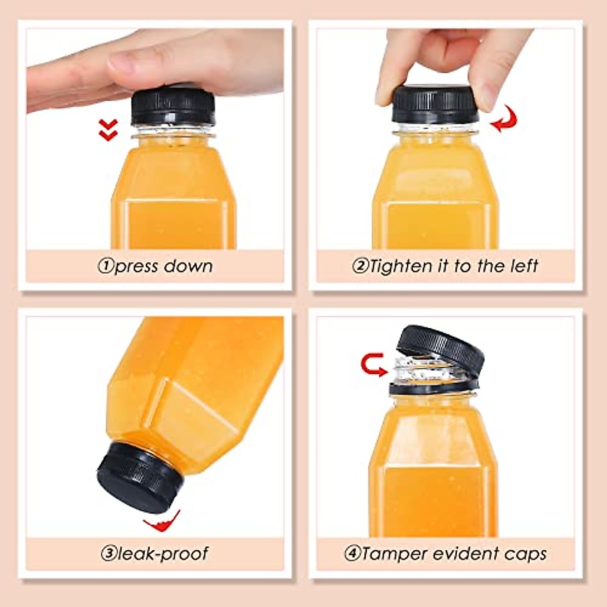 Fhxtcygj Juice Container with Lids, 16oz Plastic Bottles with Caps, 30pcs Empty Plastic Juice Bottles Reusable Clear Bulk Beverage Containers with Tamper Evident Cap for Milk, Smoothie, Drinks