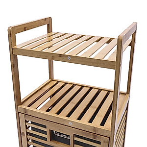 Xuthusman Laundry Hamper Bathroom Tilt-out Laundry Hamper Bamboo Tower Hamper Dirty Clothes Basket with 2-Tier Storage Shelves gray