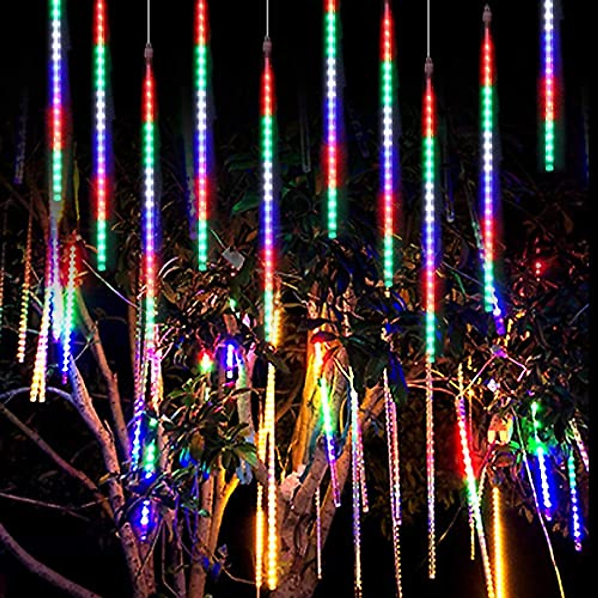 GUOYUYU Meteor Shower Rain Light 50cm 10 Tubes 480 LED Waterproof Icicle Cascading Icicle String Light Snow Falling for Home Decor Wedding Garden, Multicolor