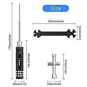 RC Hex Screwdriver Tool Set 0.9mm 1.27mm 1.3mm 1.5mm 2.0mm 2.5mm 3.0mm Hex Allen Screwdriver Kit with Hex Nut Driver & RC Car Wrench Tool Kit for Multi-Axis FPV Racing Drone RC Quadcopter Helicopter