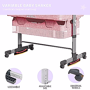 Napfox Baby Bassinet, Bedside Sleeper,Foldable Baby Bed to Bed, Adjustable Portable Bed for Infant/Baby/Newborn,with Mosquito Nets, Large Storage Bag, Comfortable Mattresses, Lockable Wheels(Pink)