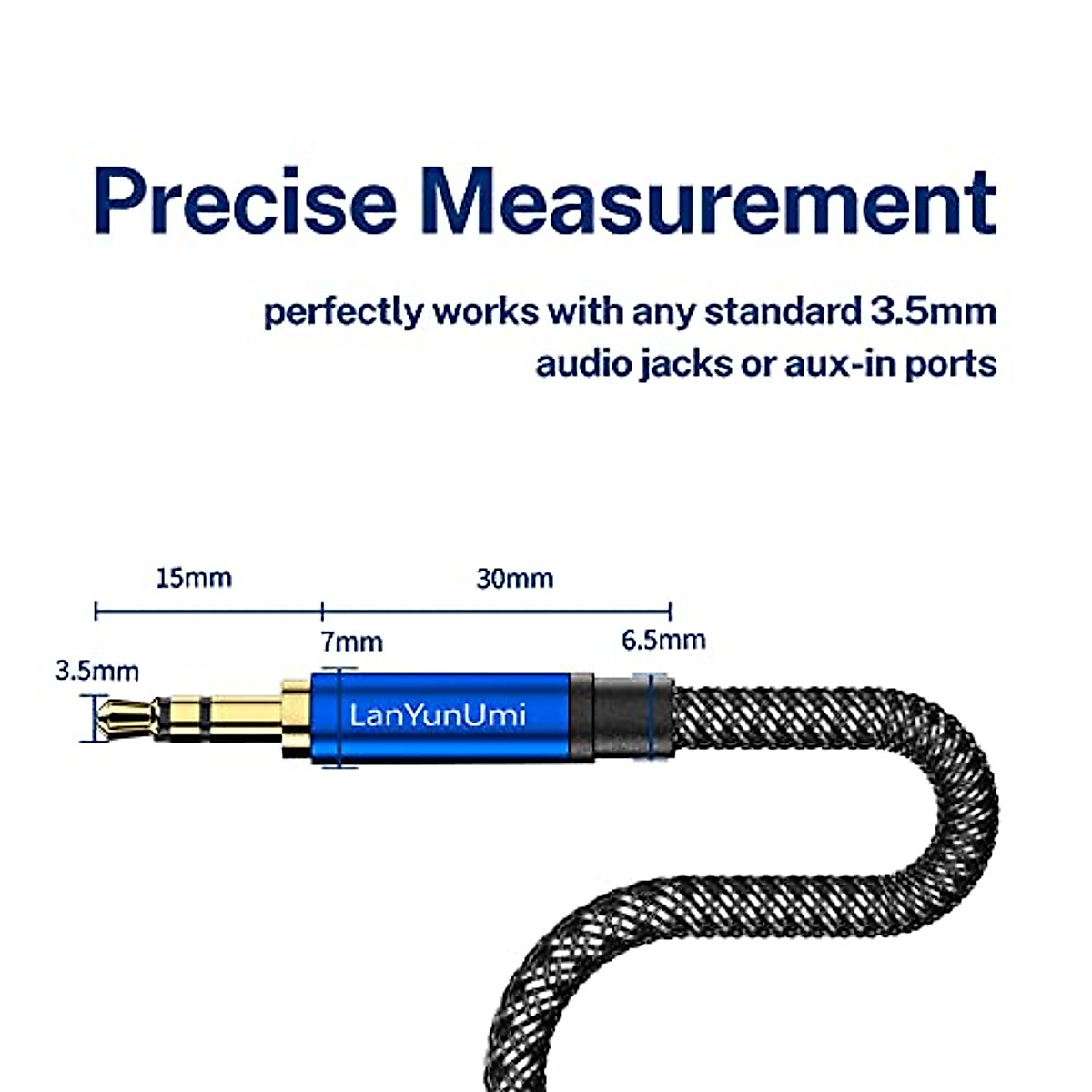 LanYunUmi Audio Auxiliary Audio Cable 3.5mm Male to Male Jack, Gold Plated, Nylon Braid, Stereo Jack Cord for Phones, Headphones, Tablets, PCs, MP3 Players and More 20ft/6m - Male to Male,