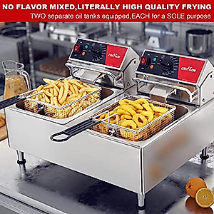 CROSSON ETL Listed Dual Tank 26Lbs Electric Countertop Deep Fryer with Easy-assembling Solid Basket ,Removable Oil Container,Height Adjustable Leg and Lid for Restaurant Home Use-120V,3600W Stainless Steel Commercial Deep Fryer