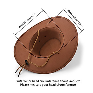 Cowboy Hat, Sun Hat Faux Felt Leather Suede Travel Cap Western Hat Outdoor Sun Protect Brown