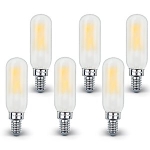 Frosted Light Bulbs E12 LED Bulb 40W Warm White 2700K, Chandelier Light Bulb Frosted, E12 Candelabra Light Bulb 40 Watt Equivalent T6 Tubular Candle Light Bulb, Frosted Glass Light Bulbs, 6 Pack