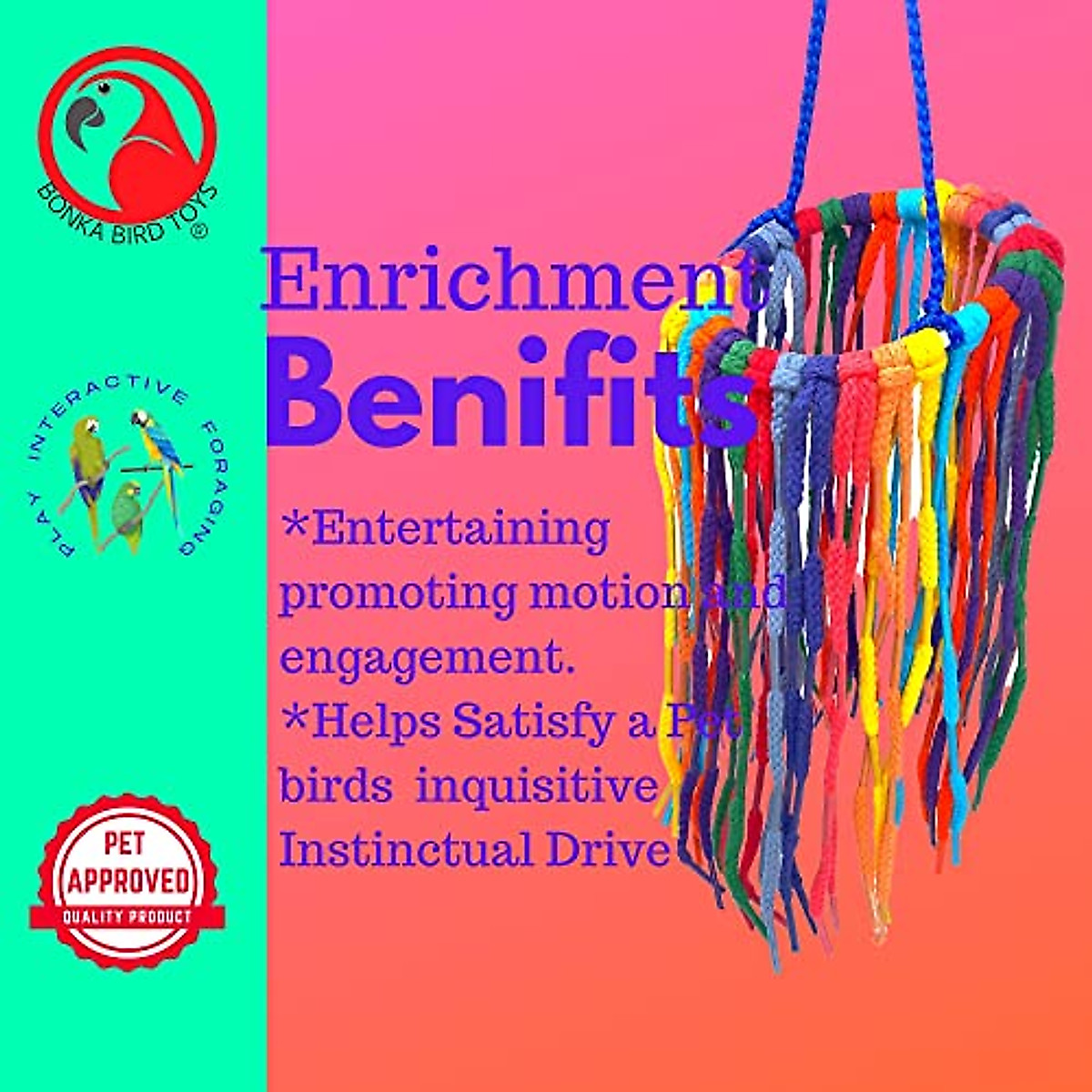 Bonka Bird Toys 51213 Large Aglet Heaven Bird Toy Cotton Colorful Parrot Quaker Macaw African Grey Cockatoo